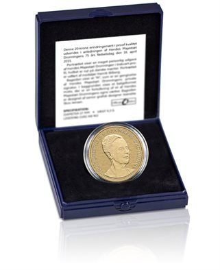 2015, 20 kroner, Dronning Margrethe 75 år, proof, - 20 kroner ...