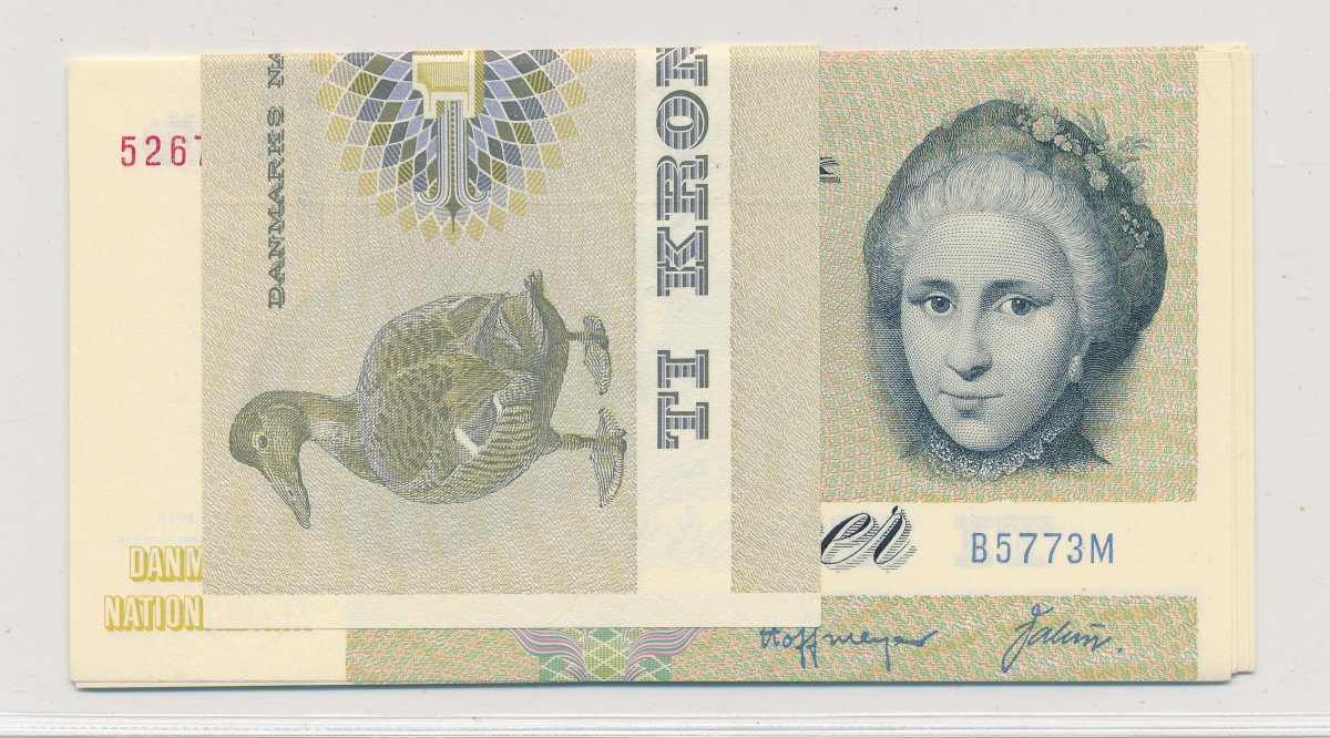 1977, 10 kroner, sedler, fortløbende, 0, 10 stk, - 10 kroner seddel ...