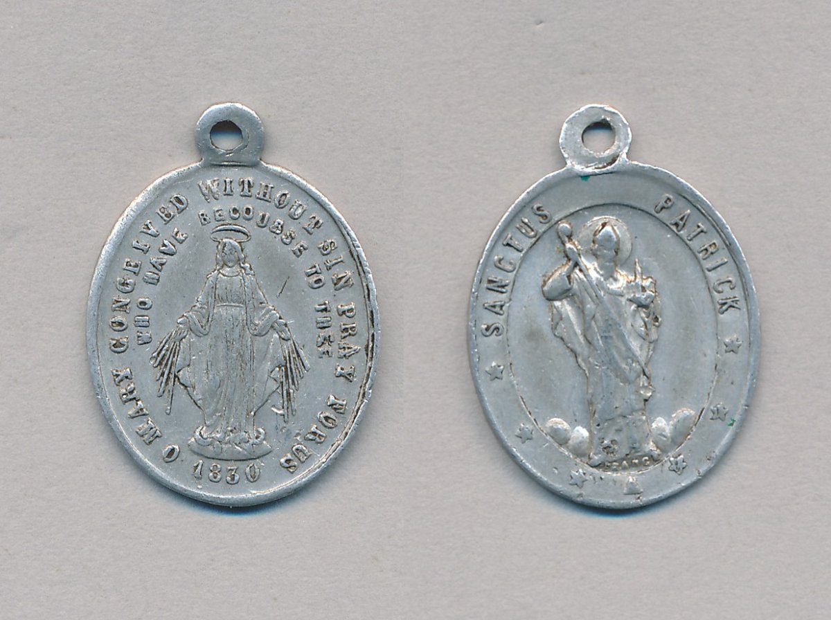 1830, Irland, amulet med Virgin Mary og Sct Patrick, 01, - Udenlandske ...