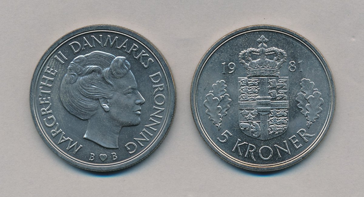1981, 5 kroner, 0, - 5 kroner - samlerforum - Agau Metal Aps
